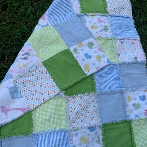 Rag Quilt Baby Boy Gift Baby Handmade Quilt Nursery Crib Blanket ...