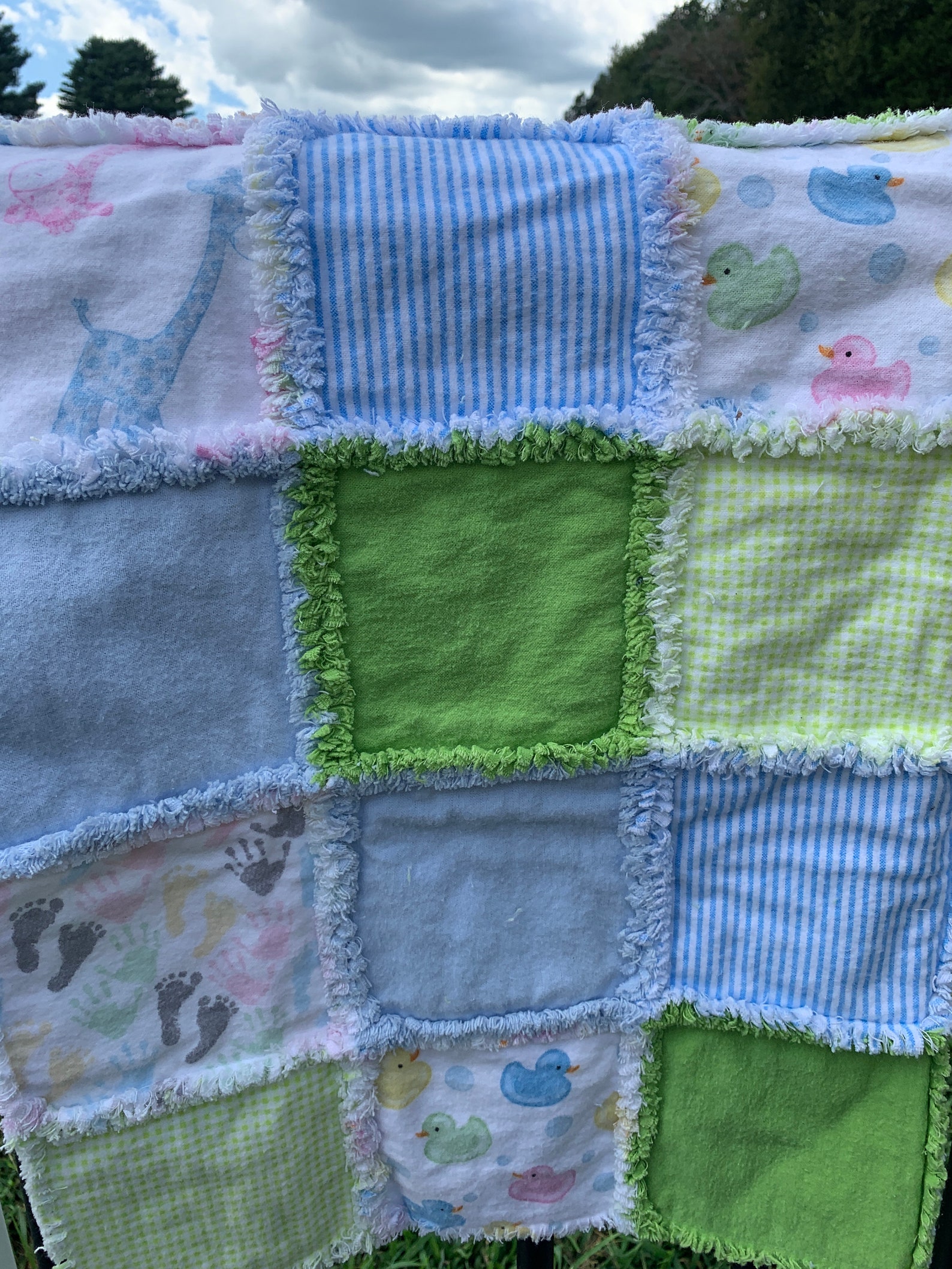Rag Quilt Baby Boy Gift Baby Handmade Quilt Nursery Crib Blanket ...