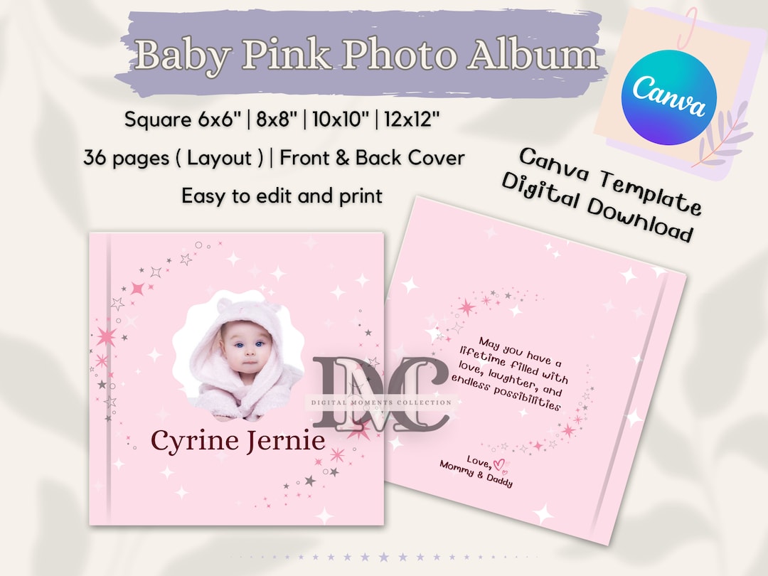 Baby Pink Photo Album Instant Download Canva Template Square Photo ...