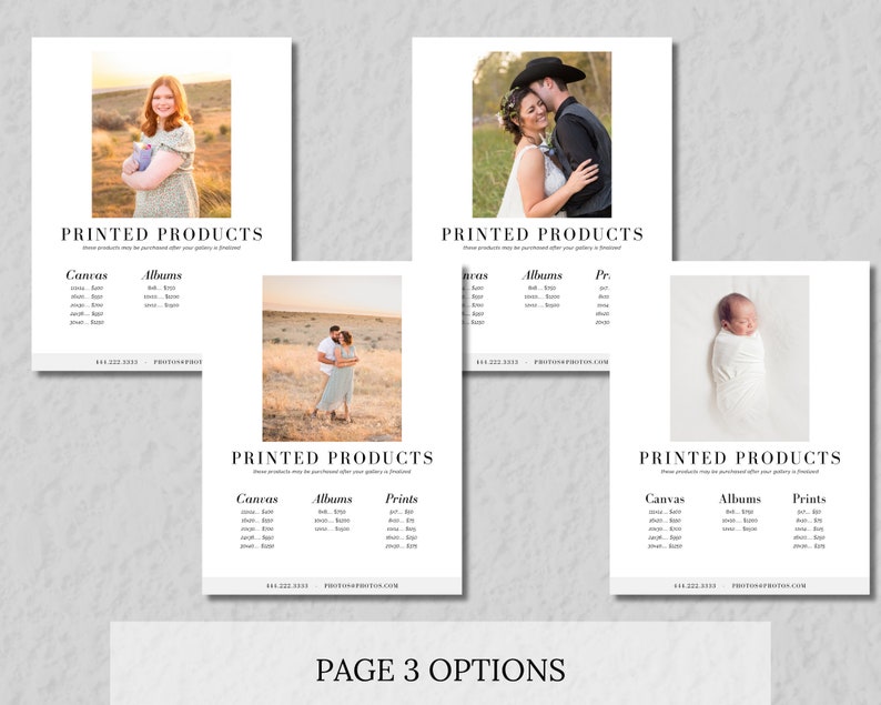 Three Page Price List Template for Photographers Price Guide Template ...