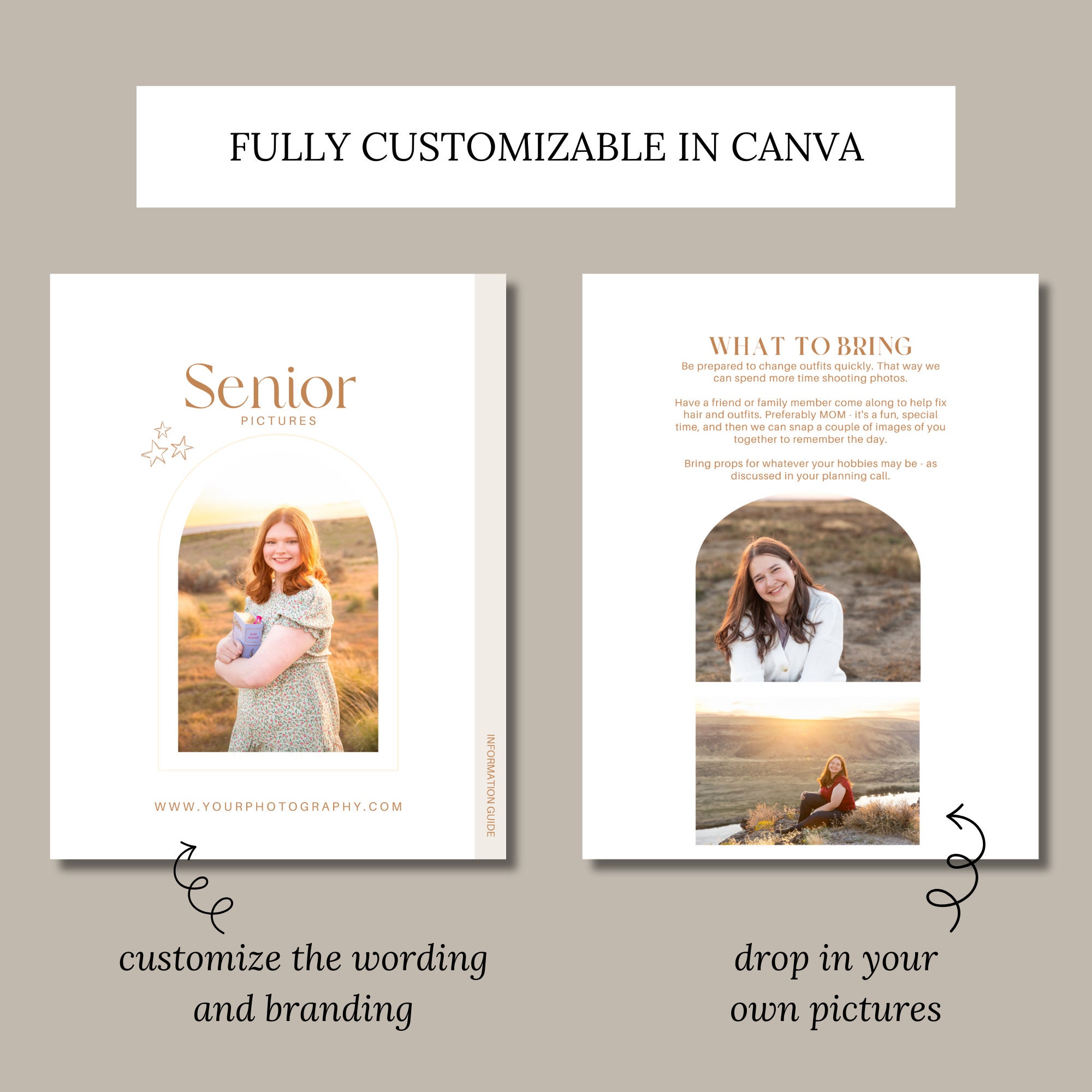 Senior Photography Guide, CANVA Template, Style Guide, Marketing ...