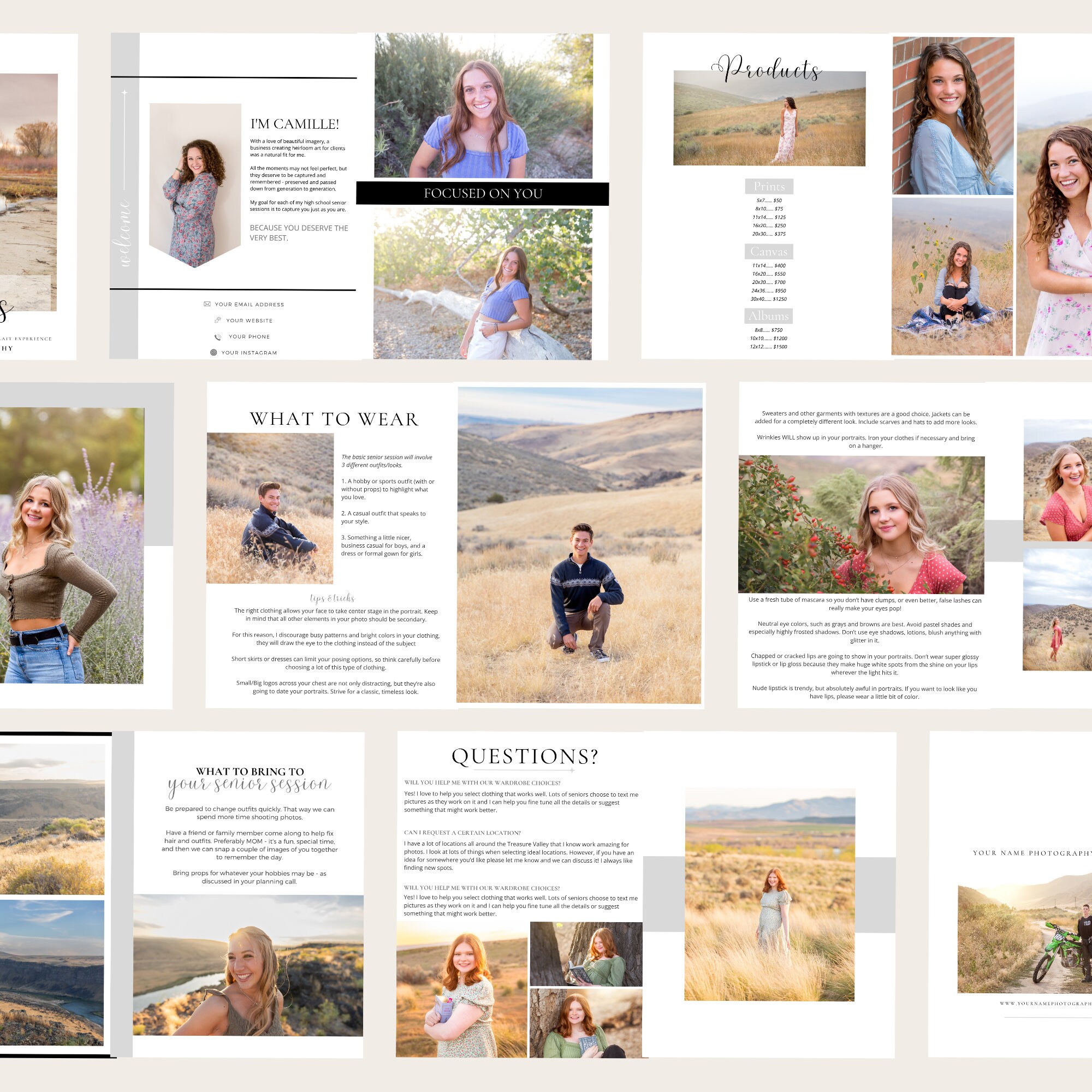 Senior Photography Guide, CANVA Template, Style Guide, Marketing ...