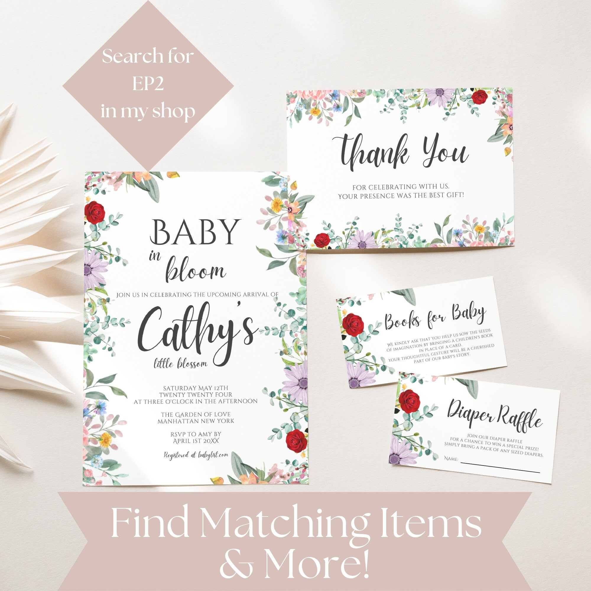 Editable Floral Diaper Raffle Sign Template, Baby in Bloom Baby Shower ...