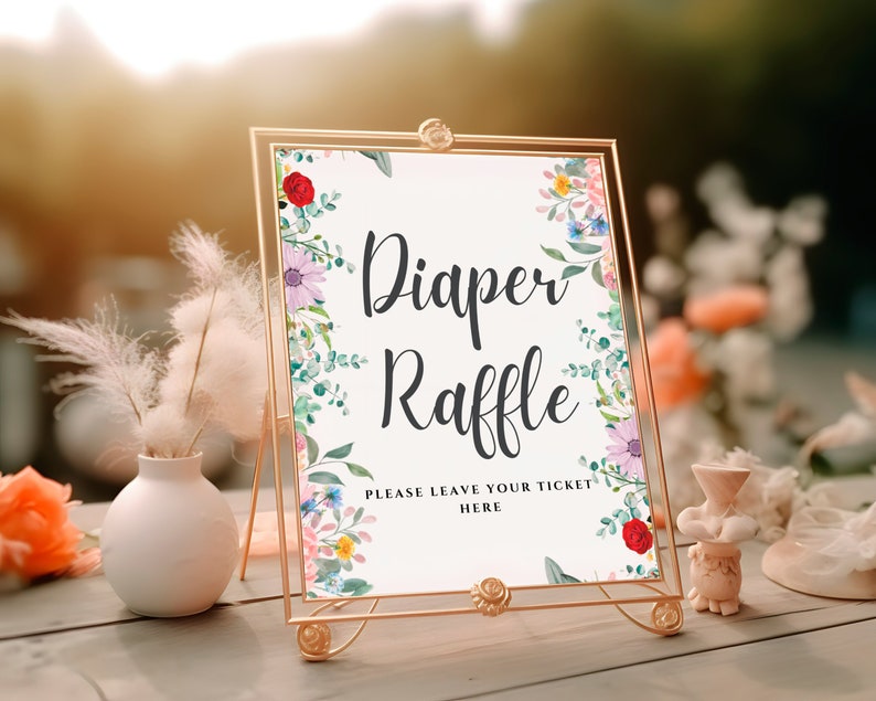 Editable Floral Diaper Raffle Sign Template, Baby in Bloom Baby Shower ...