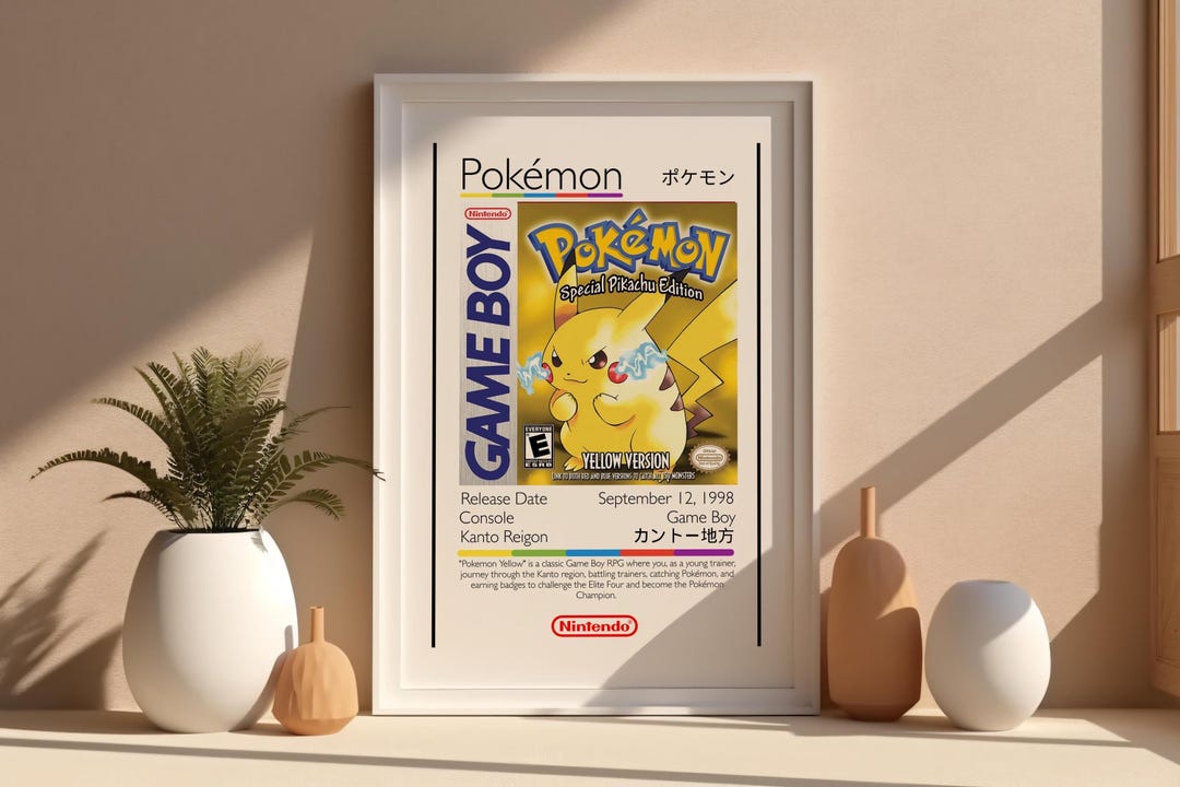 Pokémon Yellow Retro Game Boy Poster – Nintendo Wall Art, Video Game ...