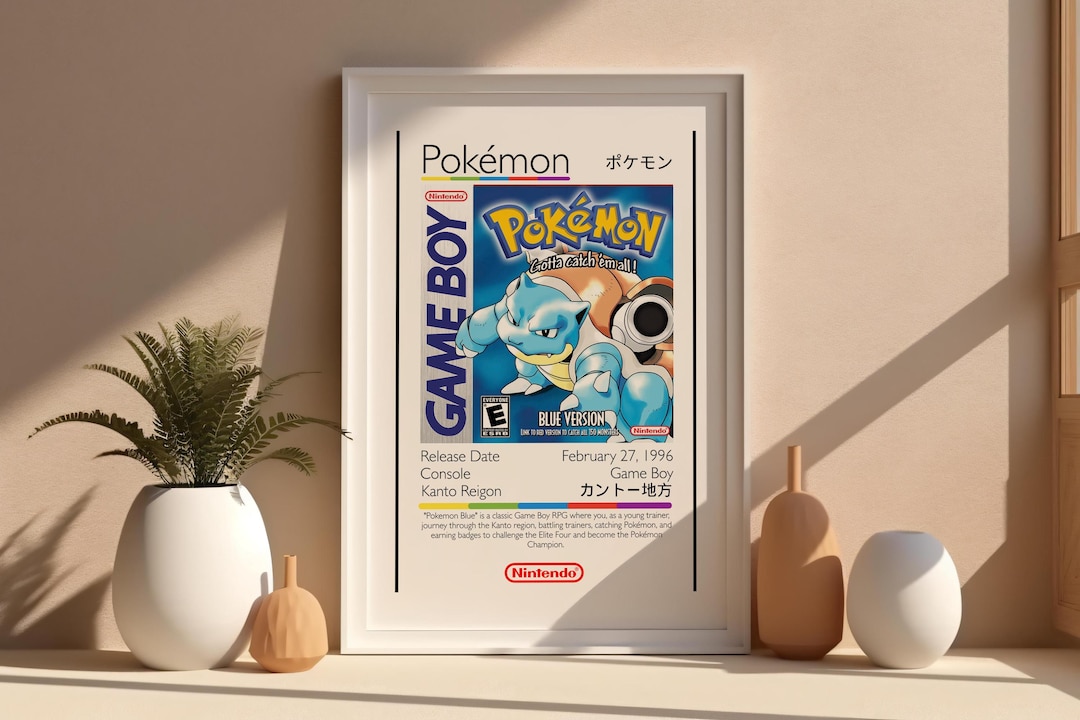 Pokémon Blue Retro Game Boy Poster – Nintendo Wall Art, Video Game ...