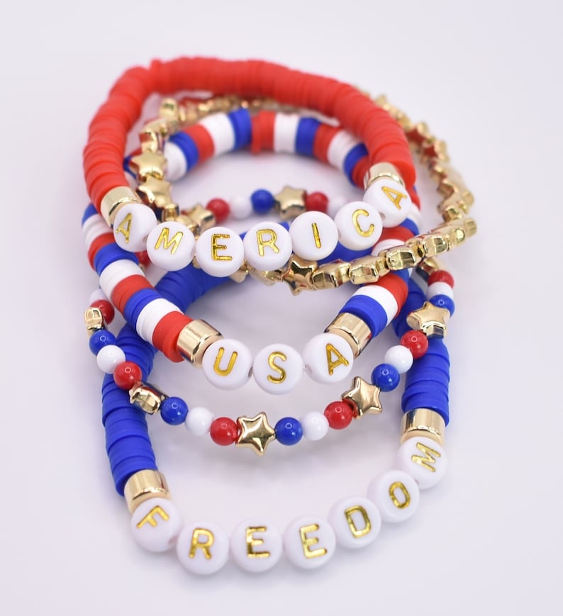 Patriotic Red White Blue Bracelets, 4th of July, Personalized Word ...