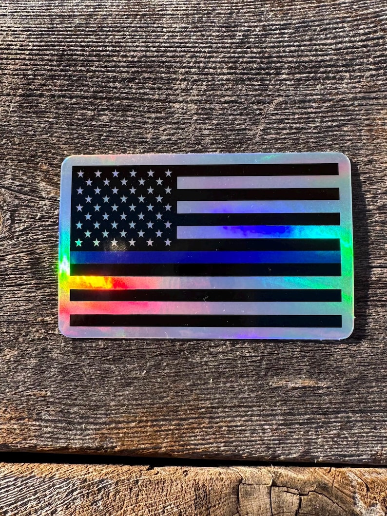 Blue Line American Flag Sticker | Black & White USA Flag Decal | Law ...