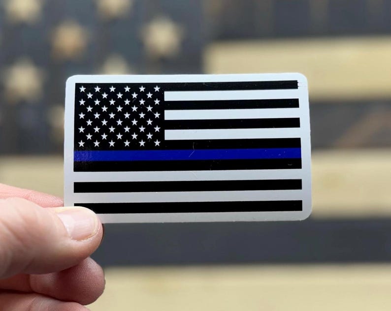 Blue Line American Flag Sticker | Black & White USA Flag Decal | Law ...