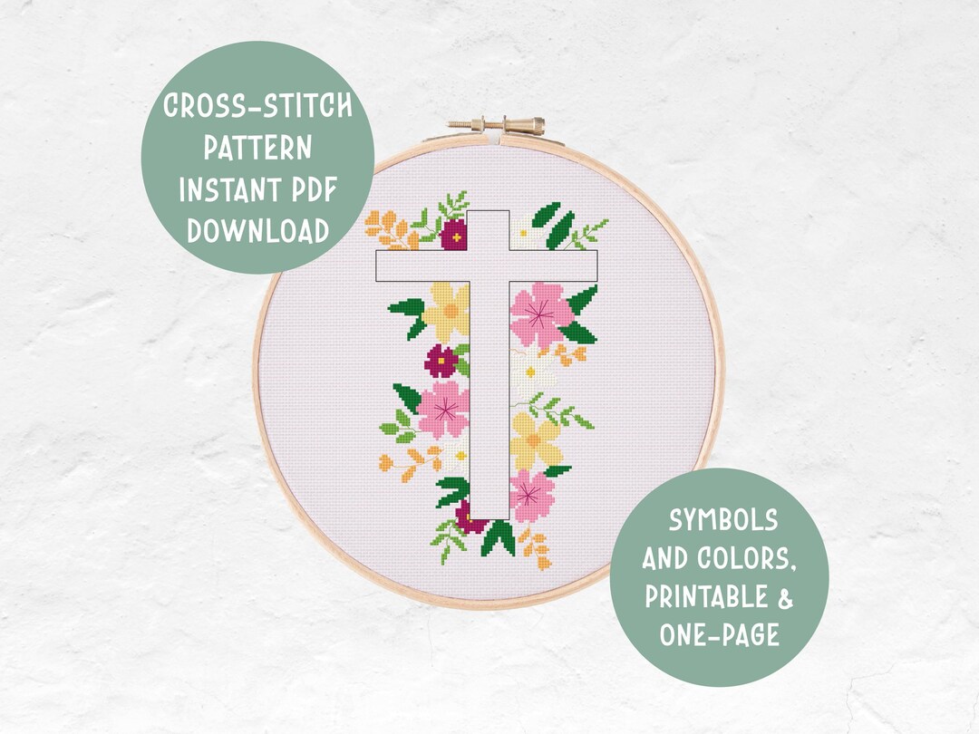 Floral Christian Cross Stitch Pattern | Jesus Lover Gift Idea | Flowers ...