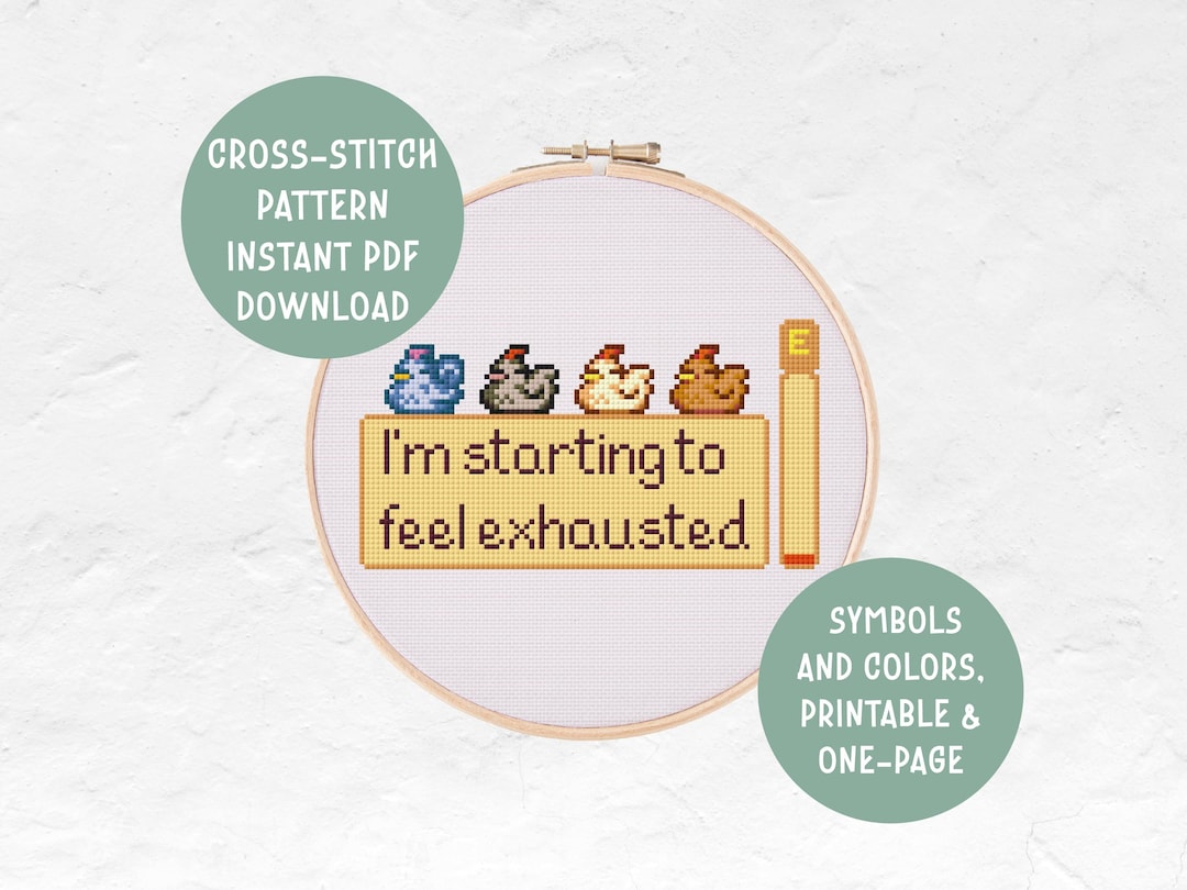 Stardew Valley Exhausted Chicken Cross Stitch Pattern | Indie Gamer ...