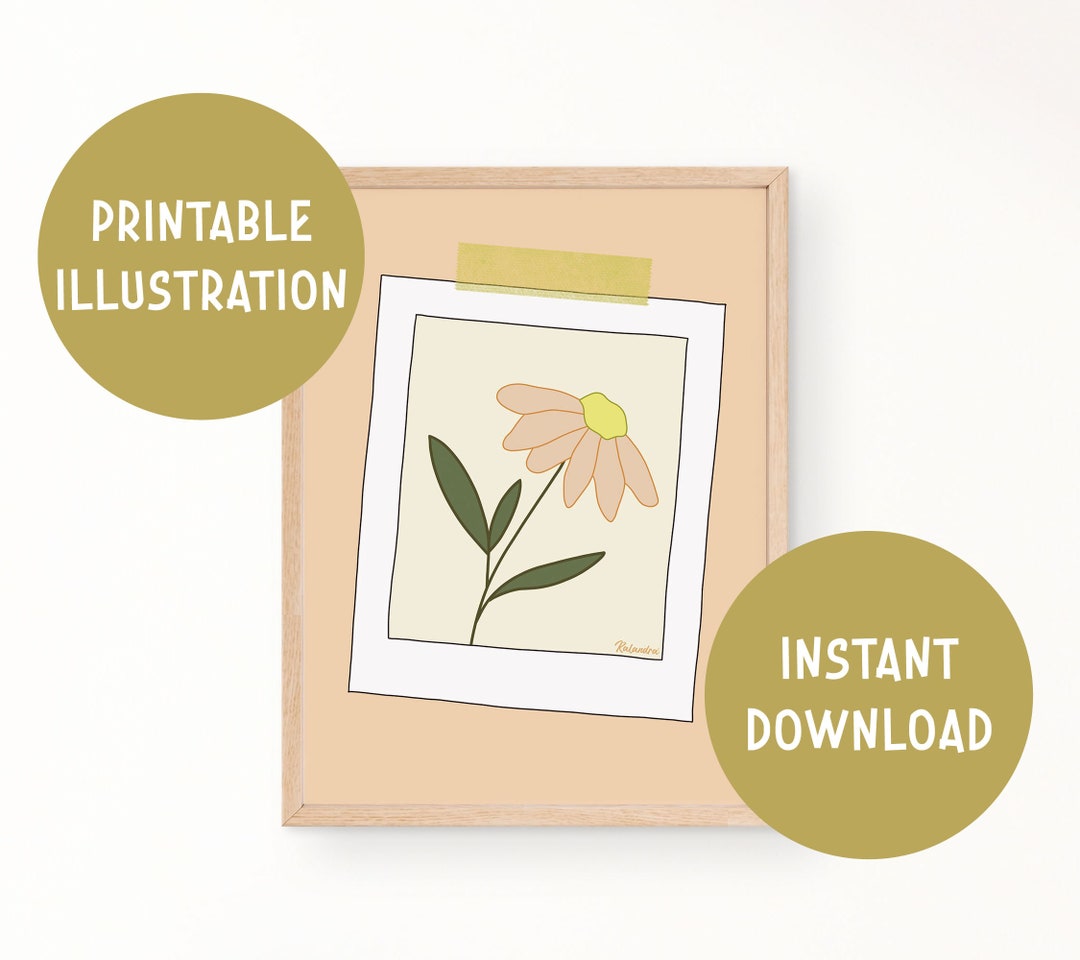 Vintage Daisy Polaroid, Printable Digital Illustration, Home Decoration ...