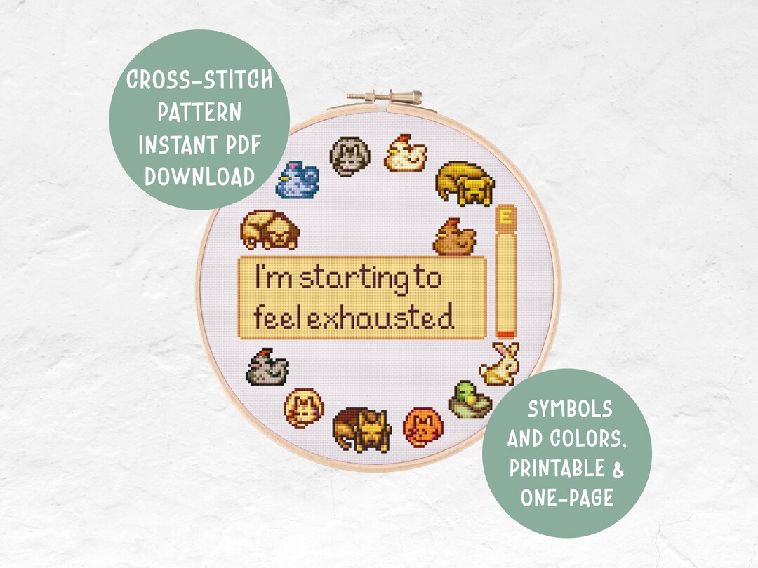 Stardew Valley Exhausted Animals Cross Stitch Pattern | Indie Gamer ...