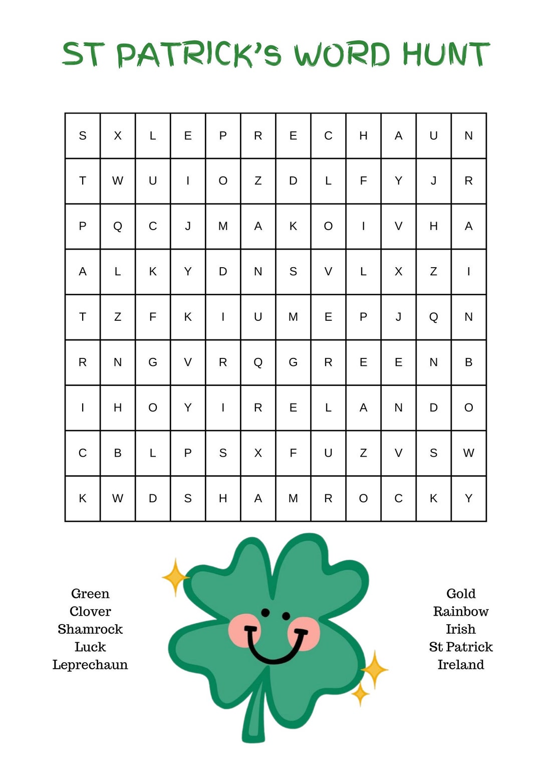 St Patricks Word Hunt Printable - Etsy
