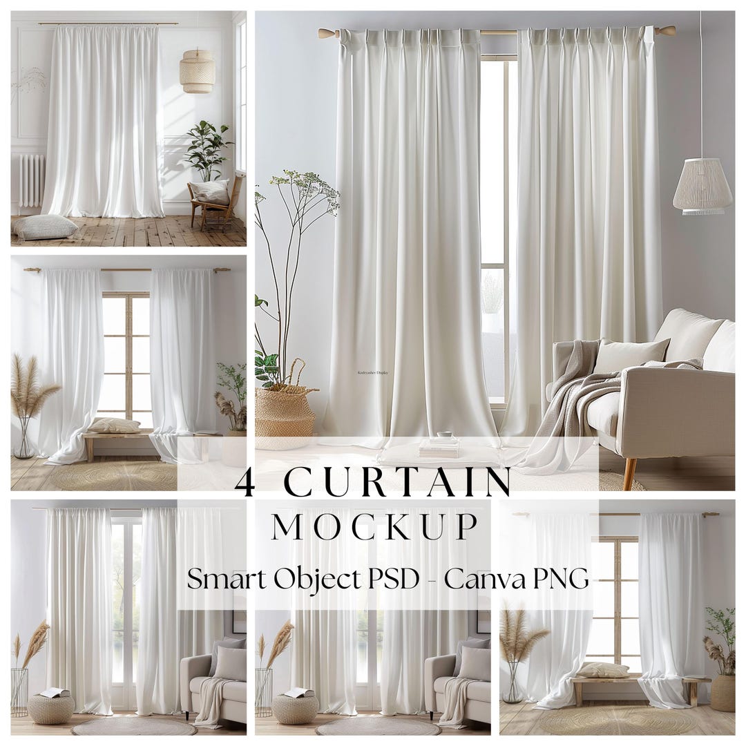 Curtain Mockup, Bundle 4 Living Room Curtain Mock Ups,photoshop Mock Up ...