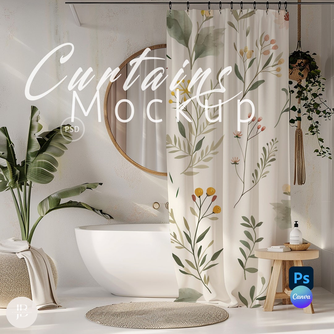 Shower Curtain Mockup, Bathroom Curtain Mockups,photoshop Mock Up, Drag ...