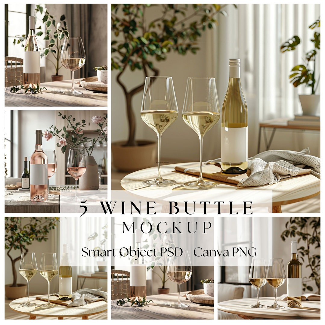 Bundle 5 Wine Mockup,wine Mock Up, Bottle Label Mockup,white Wine ...