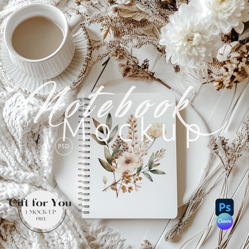 Hardcover Journal Mockup | Boho Spiral Notebook,photoshop PSD & Canva ...