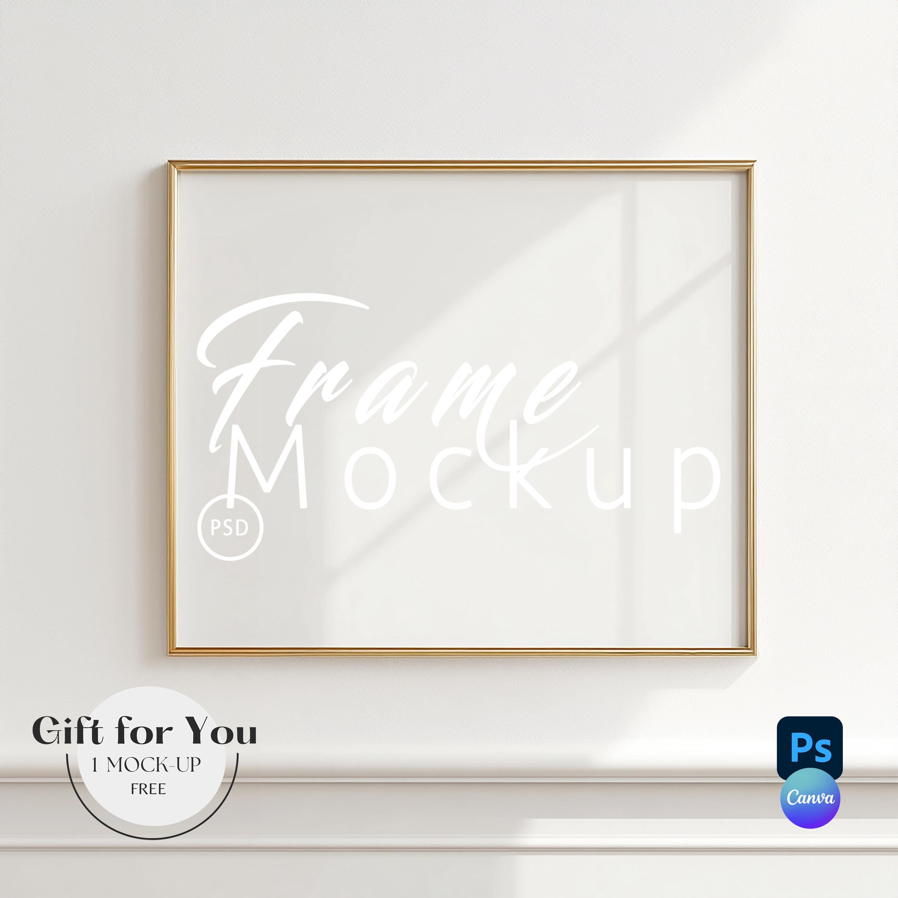 Horizontal Gold Frame Mock-up | Landscape Frame Photoshop| Living Room ...