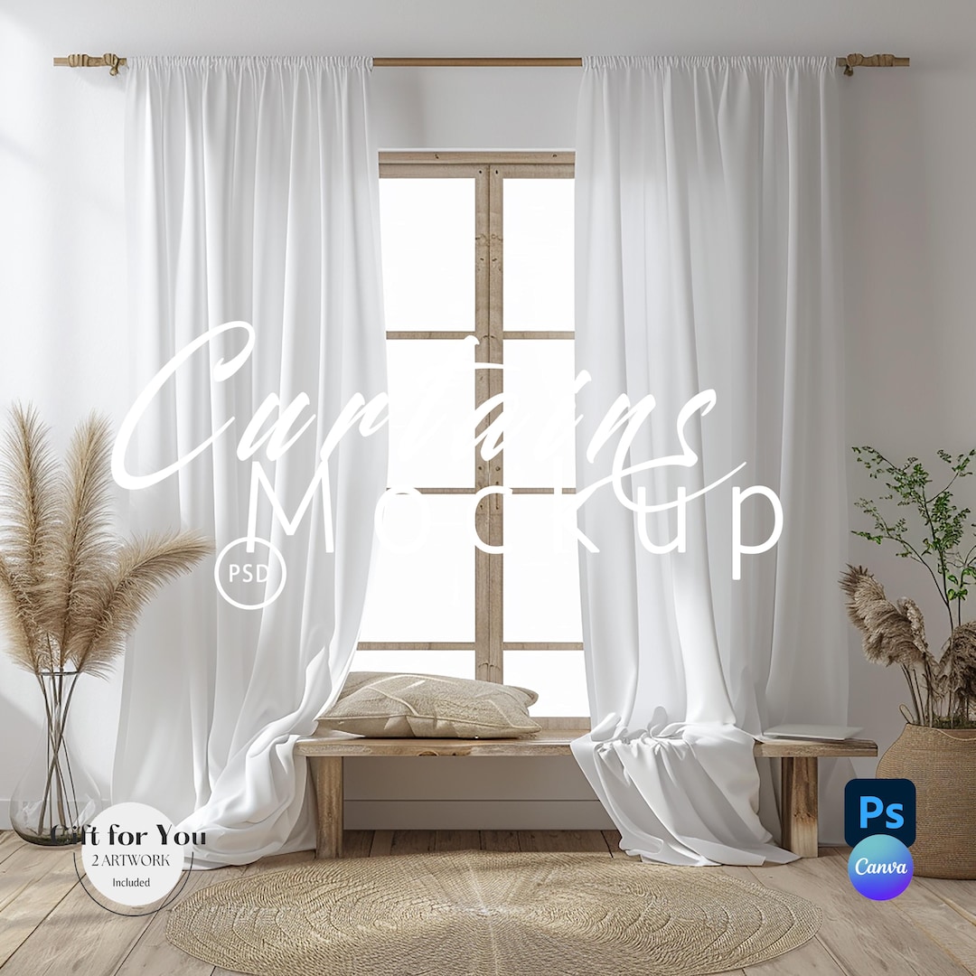 Curtain Mockup, Living Room Curtain Mock-up,photoshop Mock Up, Drag and ...
