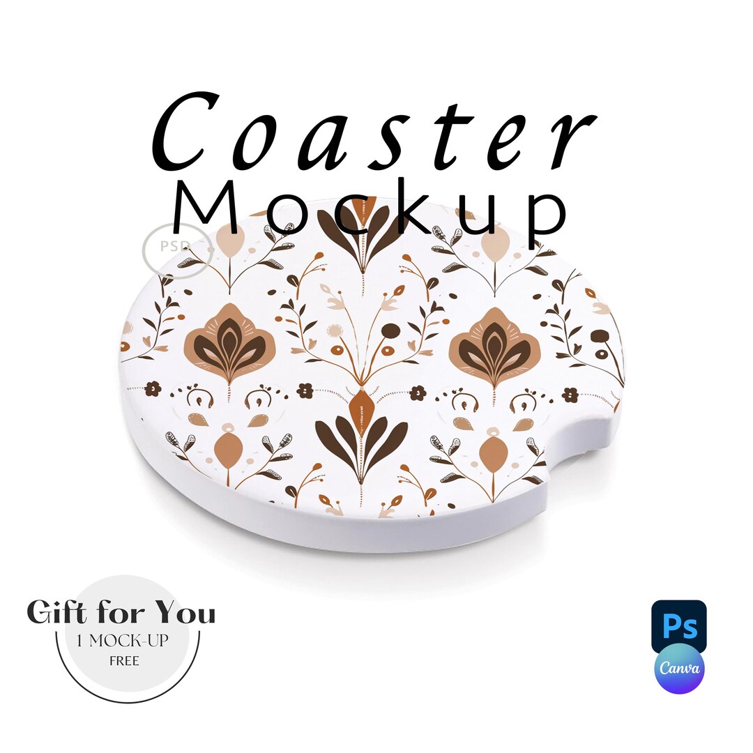 Car Coasters Mockup, White Coaster for Cup on Car Mockups,photoshop ...
