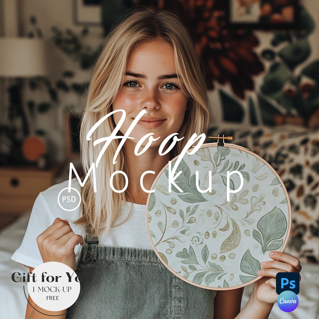Embroidery Hoop Mockup, Boho Embroider Mock up Canva Drag and Drop ...
