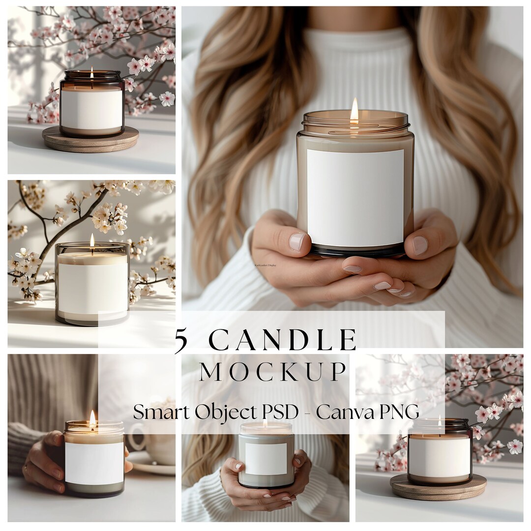 Bundle 5 Rustic Soy Candle Mockup Printify Soy Candle Glass Jar Mock