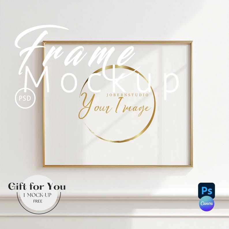 Horizontal Gold Frame Mock-up | Landscape Frame Photoshop| Living Room ...