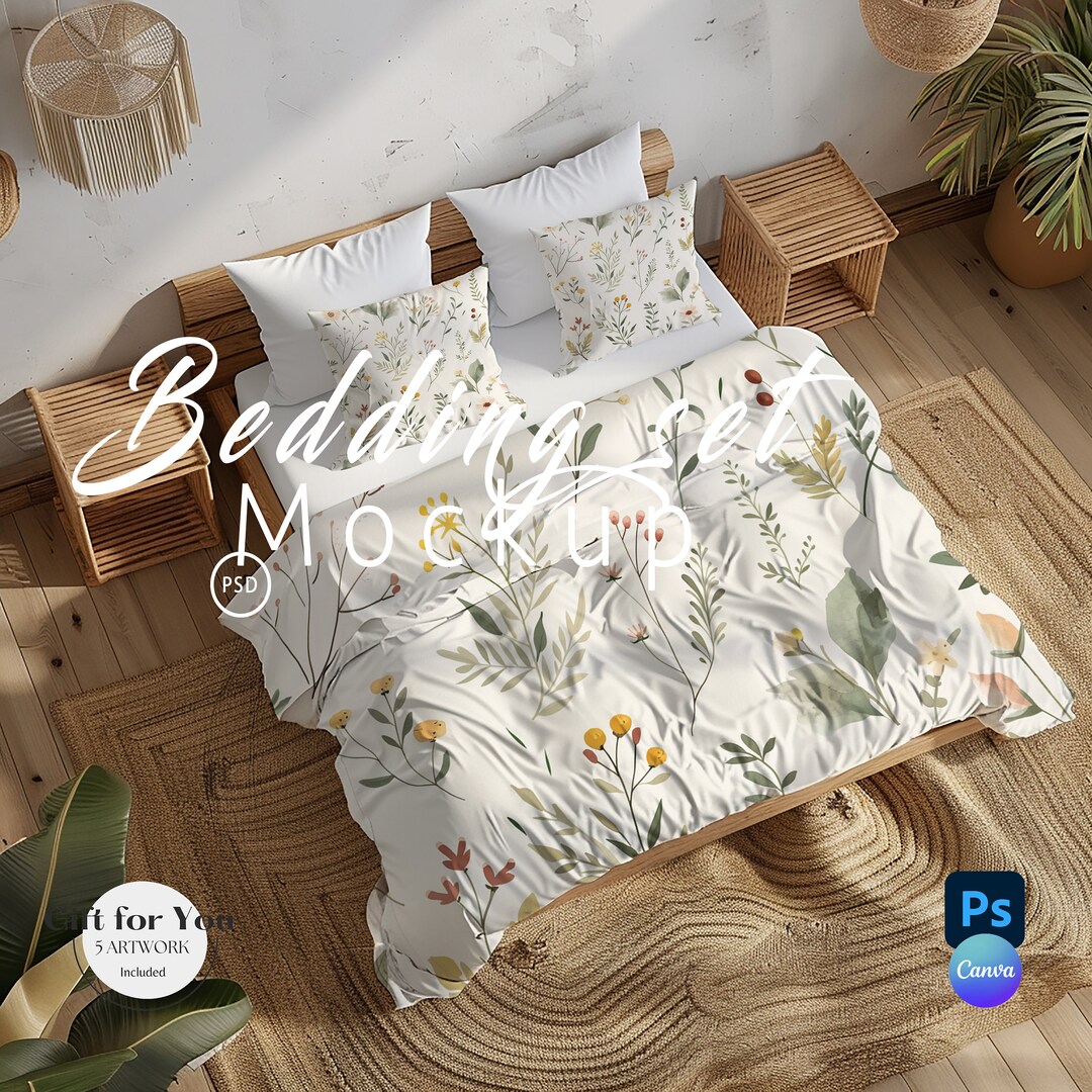 Bedding Set Mockup, Duvet and Pillow Mockups PSD, Blanket Mockup ...