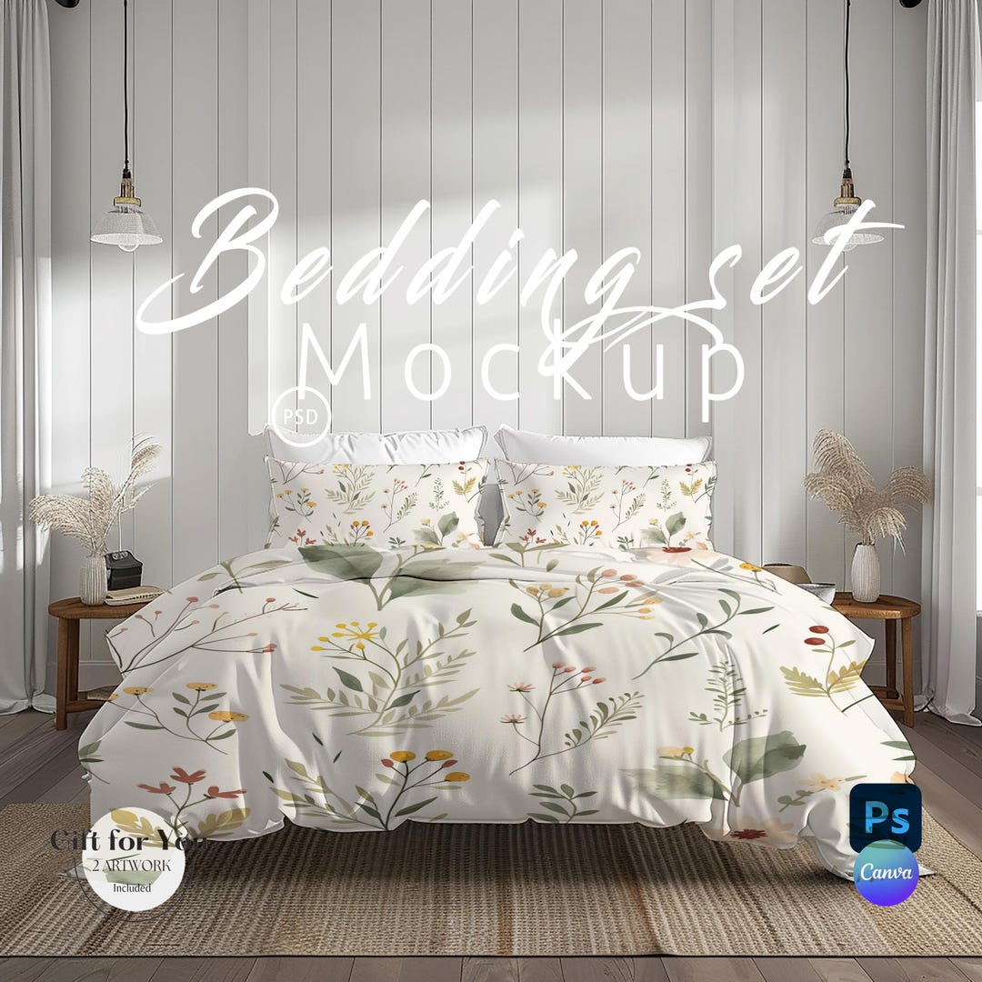 Bedding Set Mockup, Duvet and Pillow Mockups PSD, Blanket Mockup ...