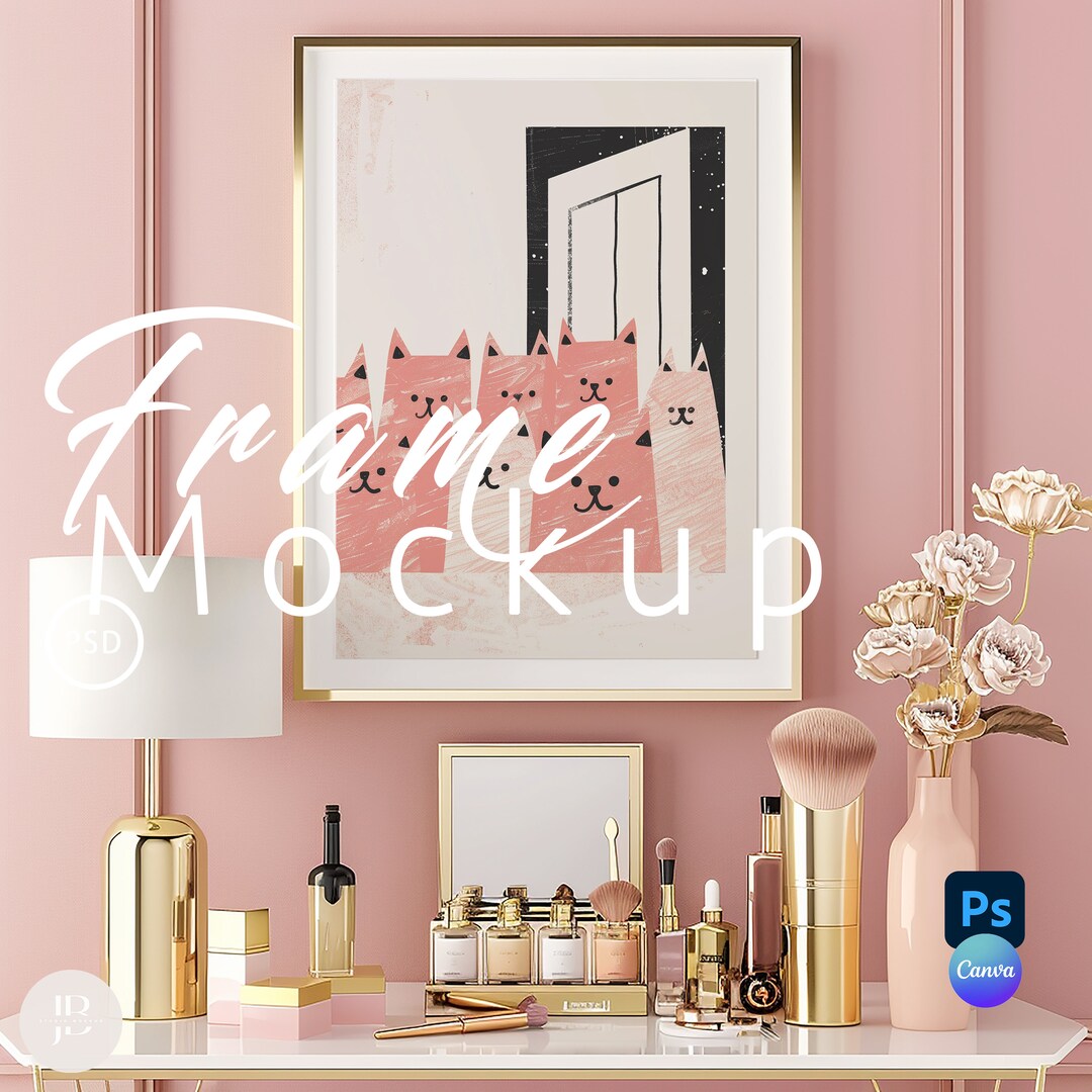 Retro Pink Interior Frame Mockup,makeup Room Vertical Frames Mockup ...