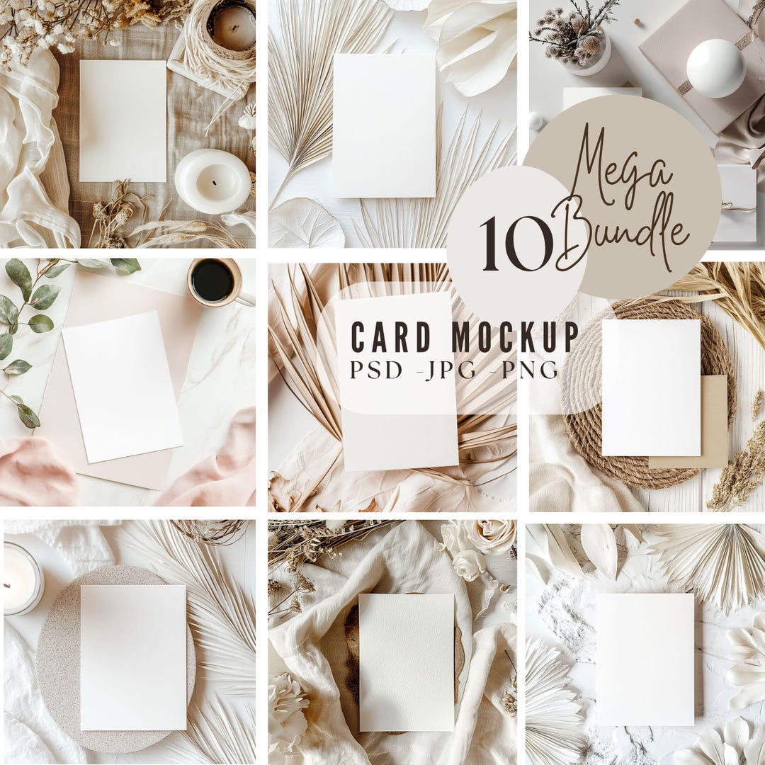 Bundle 10 Invitation Card Mockup Card 5x7 - US Letter Mock-up Canva ...