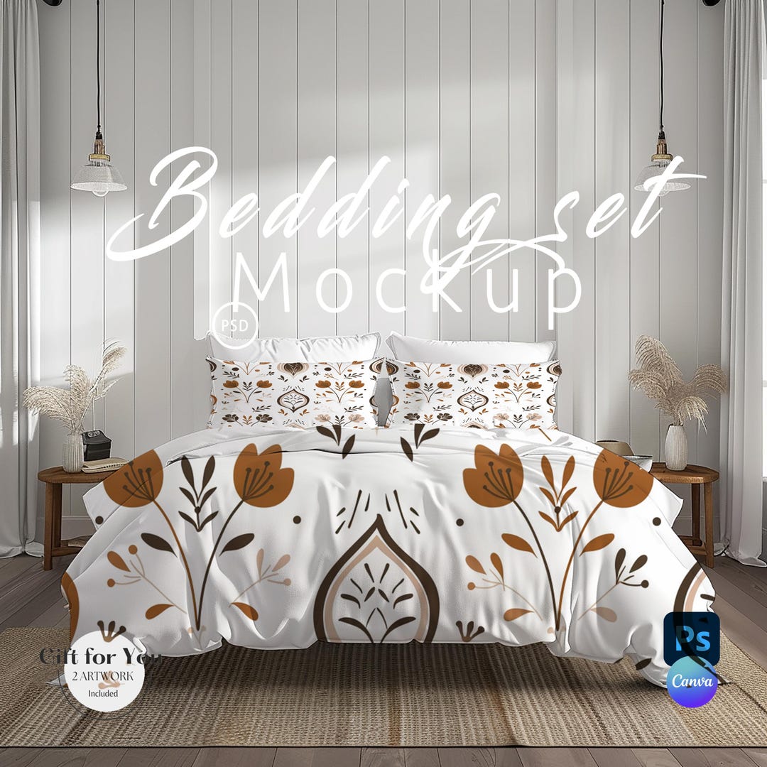 Bedding Set Mockup, Duvet and Pillow Mockups PSD, Blanket Mockup ...