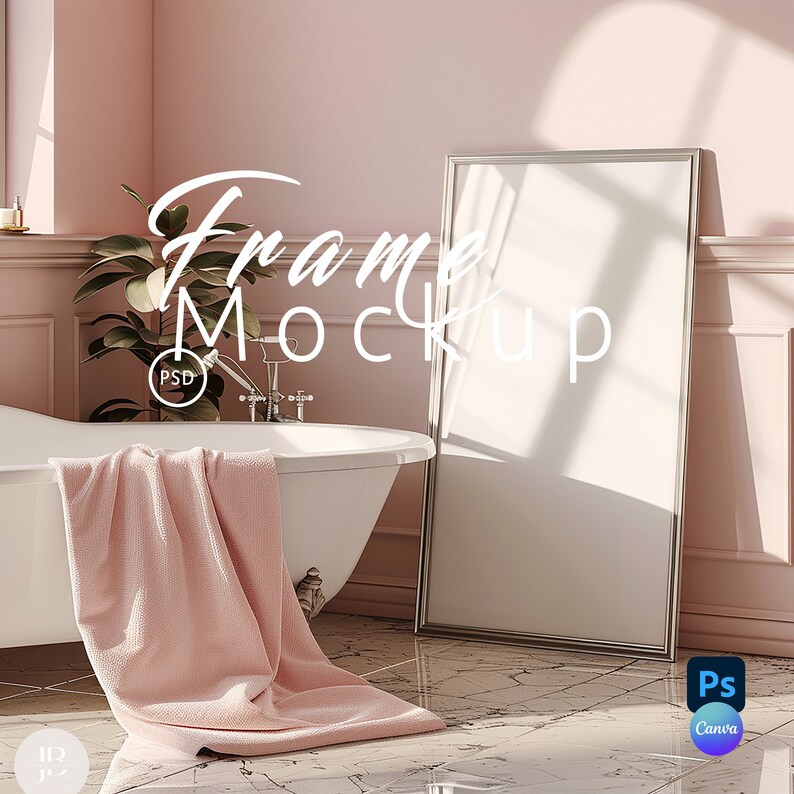 Pink Vertical Frame Bathroom Mockup,luxury Frame Photoshop|floor Frame ...