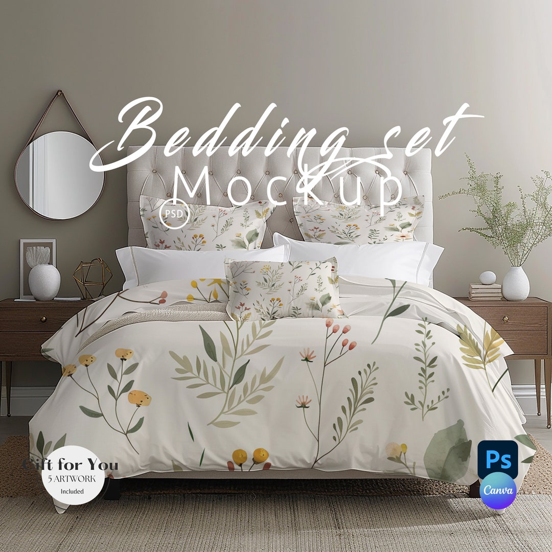 Bedding Set Mockup, Duvet and Pillow Mockups PSD, Blanket Mockup ...