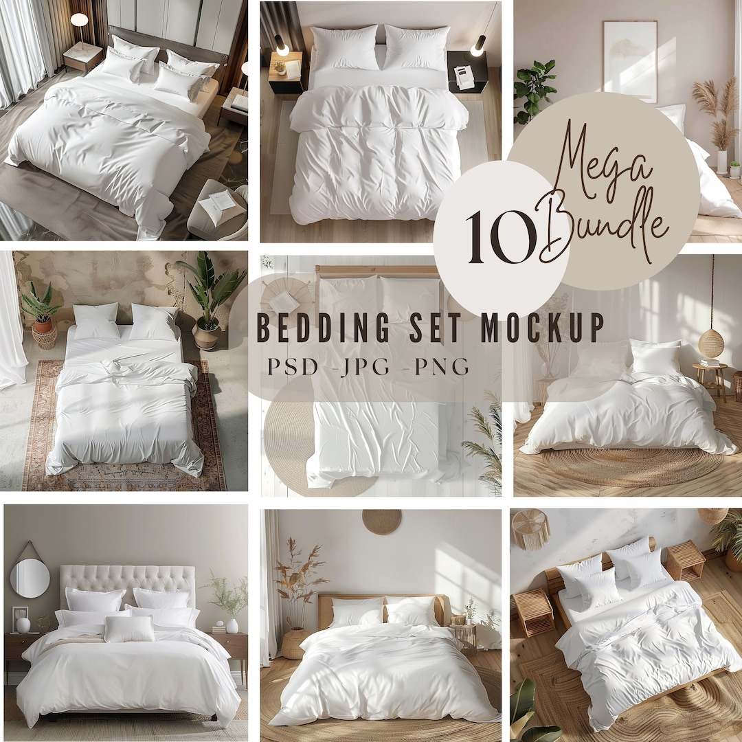 Bedding Set Mockup Bundle 10,duvet and Pillow Mockups PSD, Blanket ...