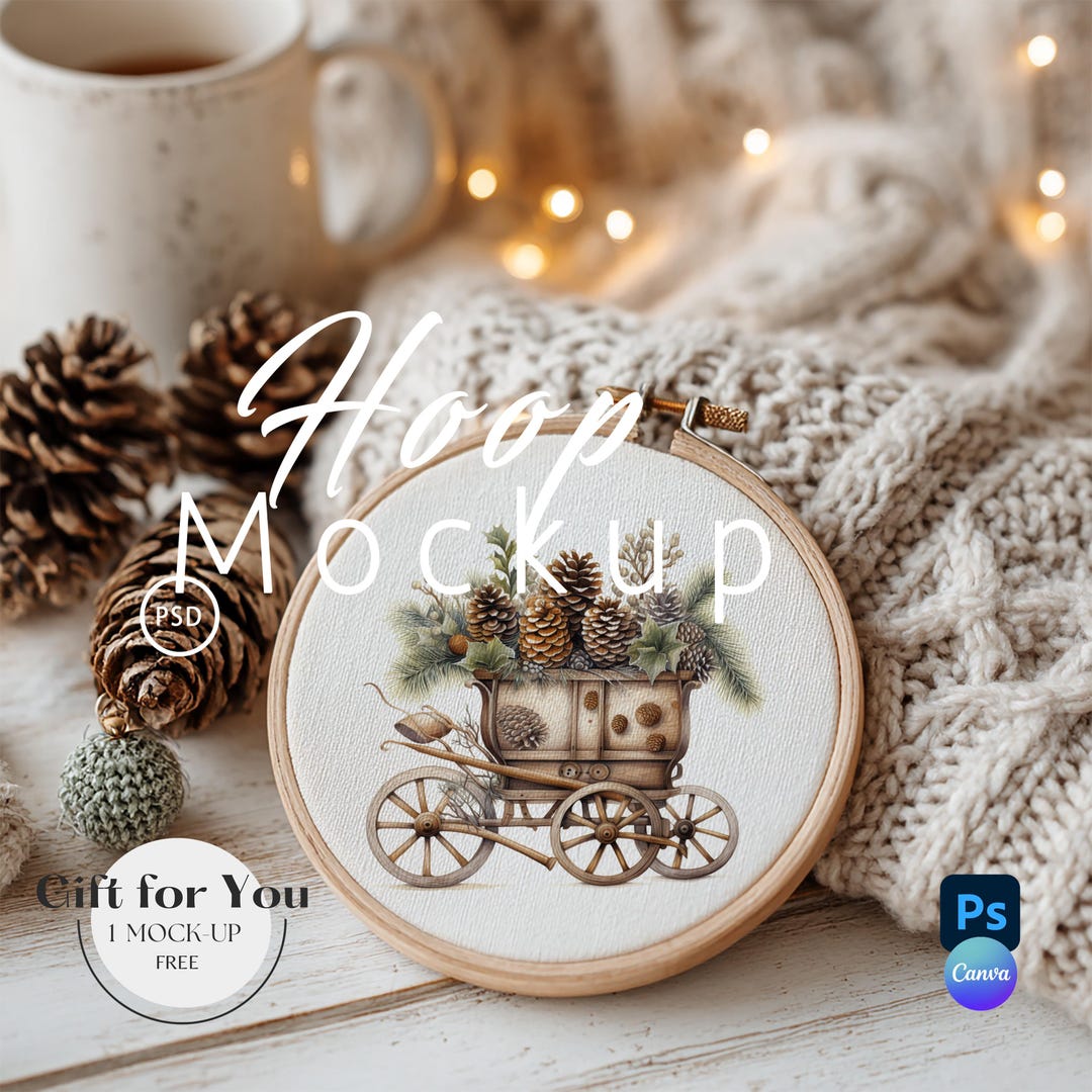 Embroidery Hoop Mockup, Christmas Embroider Mock up Canva Drag and Drop ...