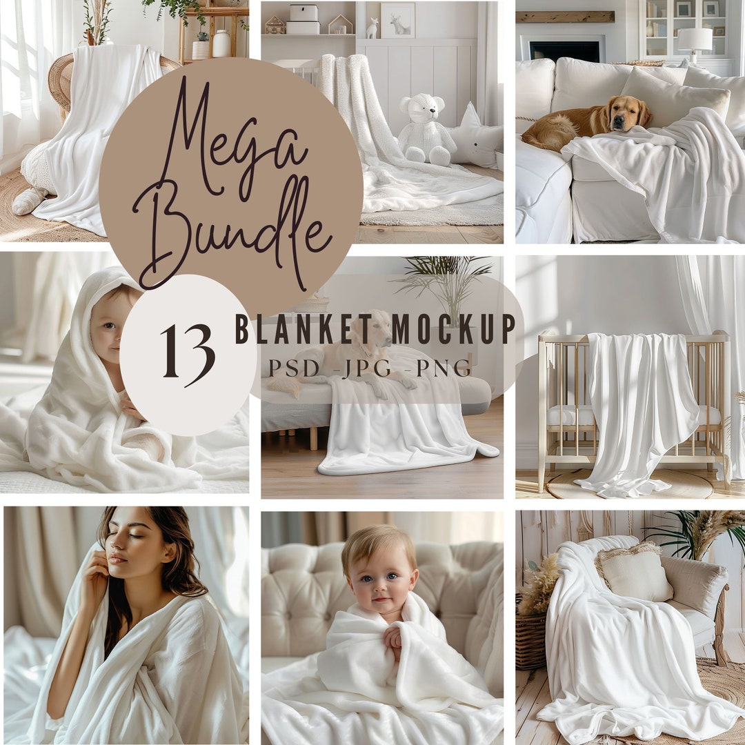 Bundle 13 Blanket Mockups, Mockup Canva Drag & Drop Png,velveteen Plush ...
