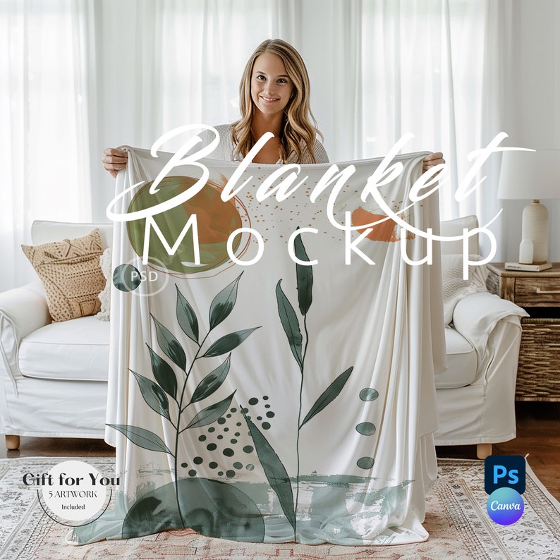 Velveteen Plush Blanket Mockup Photoshop PSD, Smart Object, Canva Drag ...