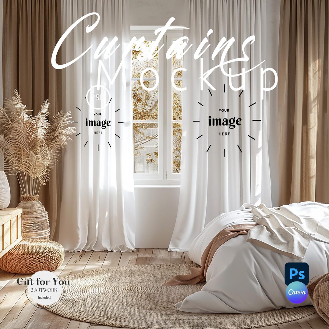 Curtain Mockup, Bedroom Curtain Mock Ups,photoshop Mock Up, Drag and ...