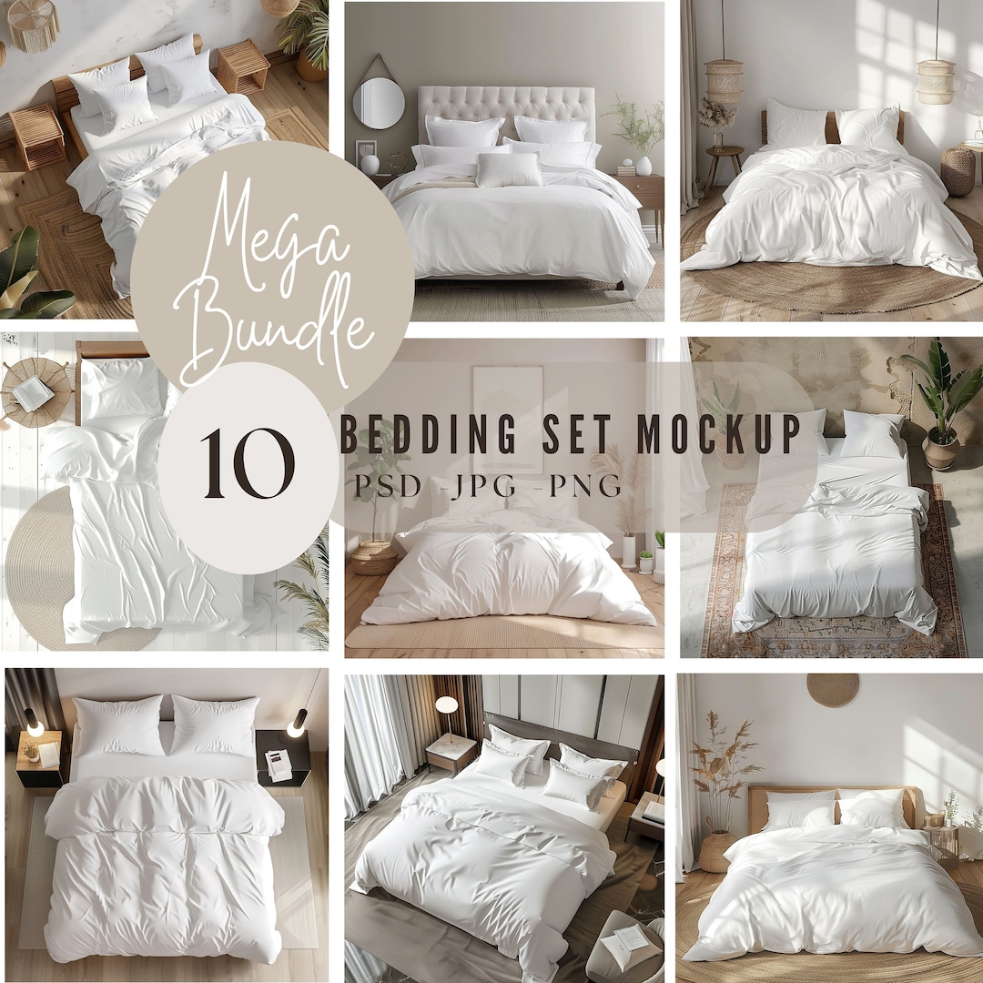 Bedding Set Mockup Bundle 10,duvet and Pillow Mockups PSD, Blanket ...