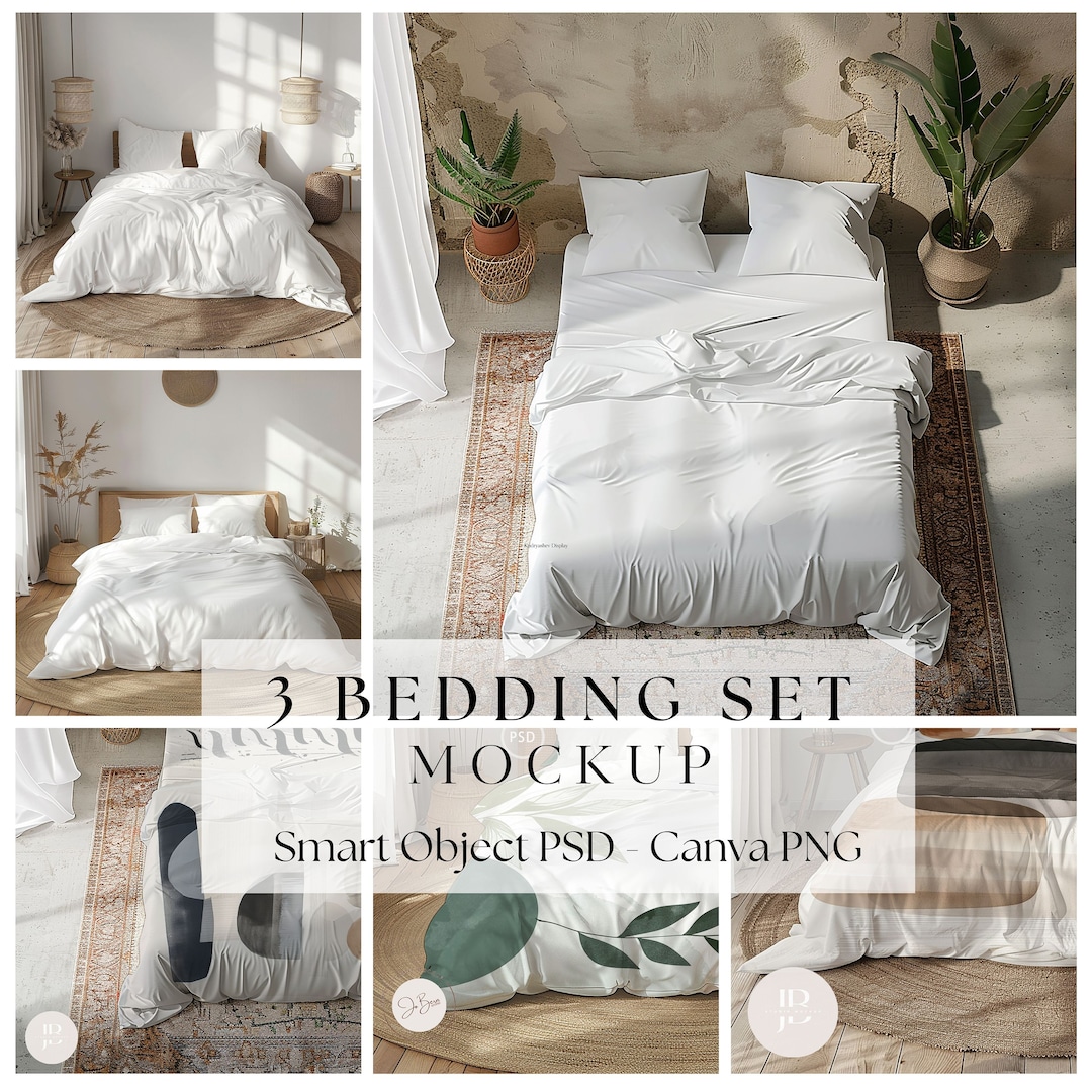 Bedding Set Mockup Bundle 3, Duvet and Pillow Mockups PSD, Blanket ...