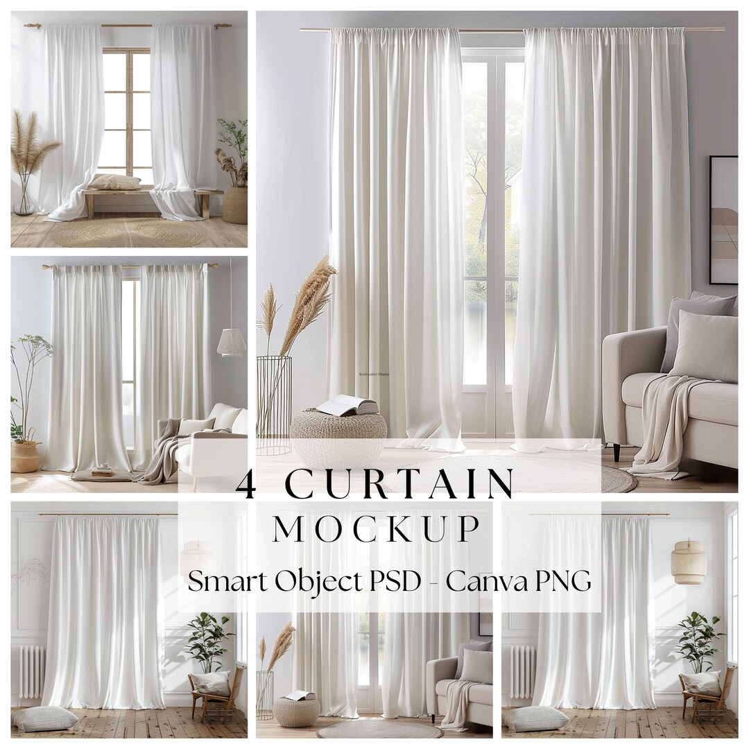 Curtain Mockup, Bundle 4 Living Room Curtain Mock Ups,photoshop Mock Up ...
