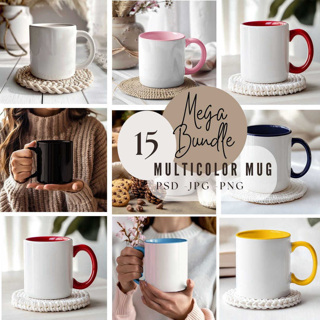 Multicolor Mug Mockup, Bundle 15 | 11 Oz Color Handle Cup Mock up ...