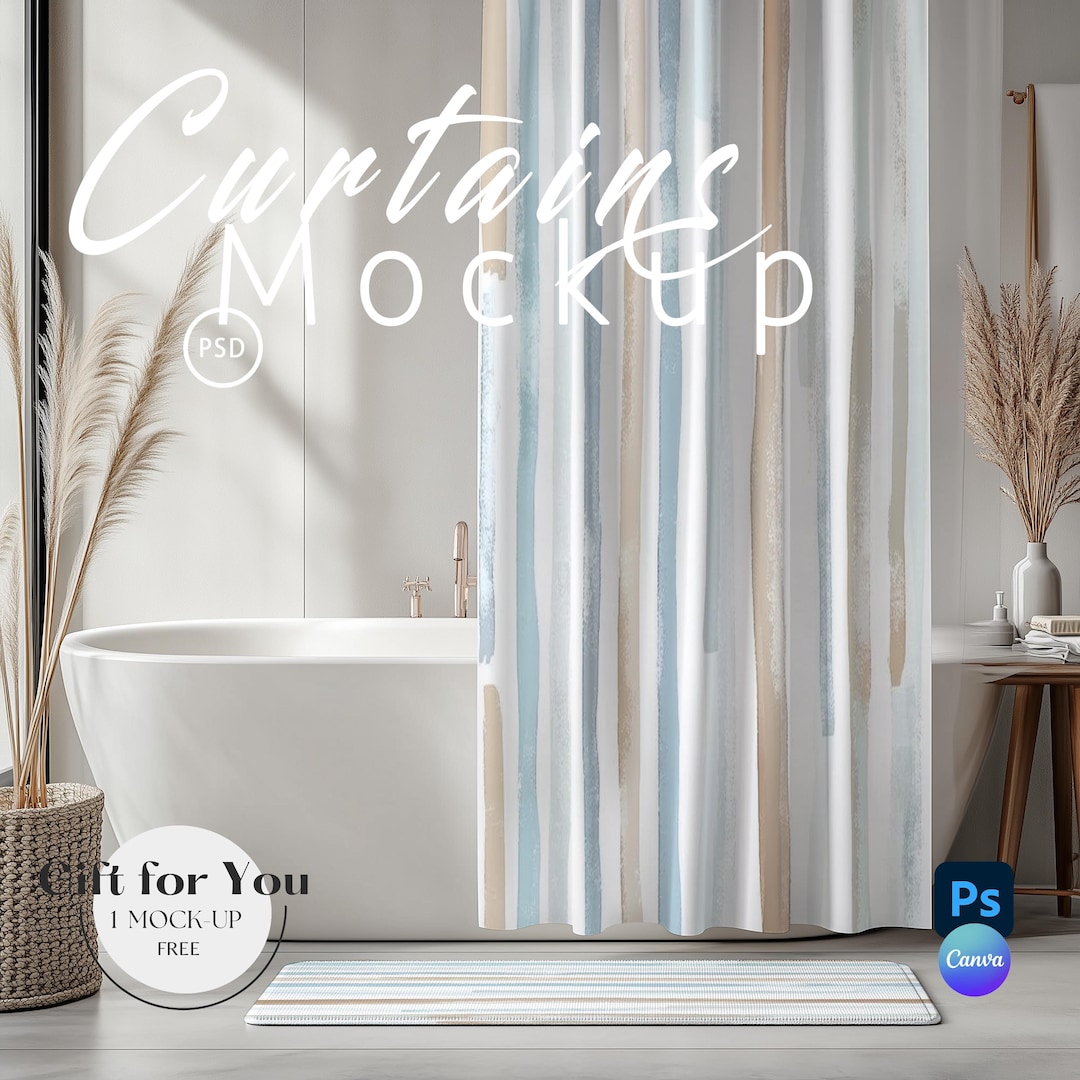 Shower Curtain and Mat Mockup,bathroom Carpet and Curtain Mockups ...