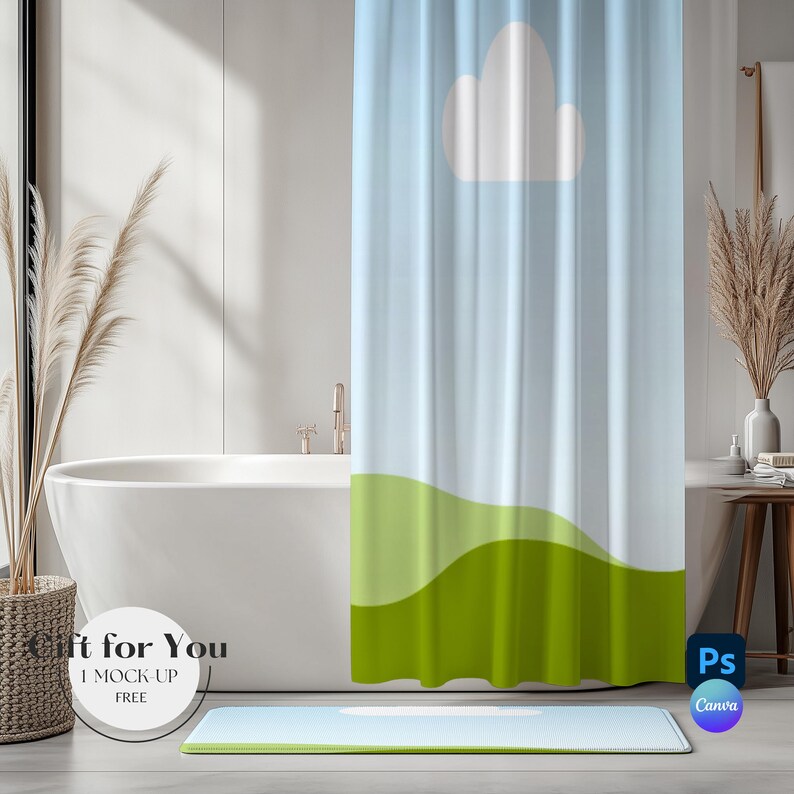 Shower Curtain and Mat Mockup,bathroom Carpet and Curtain Mockups ...