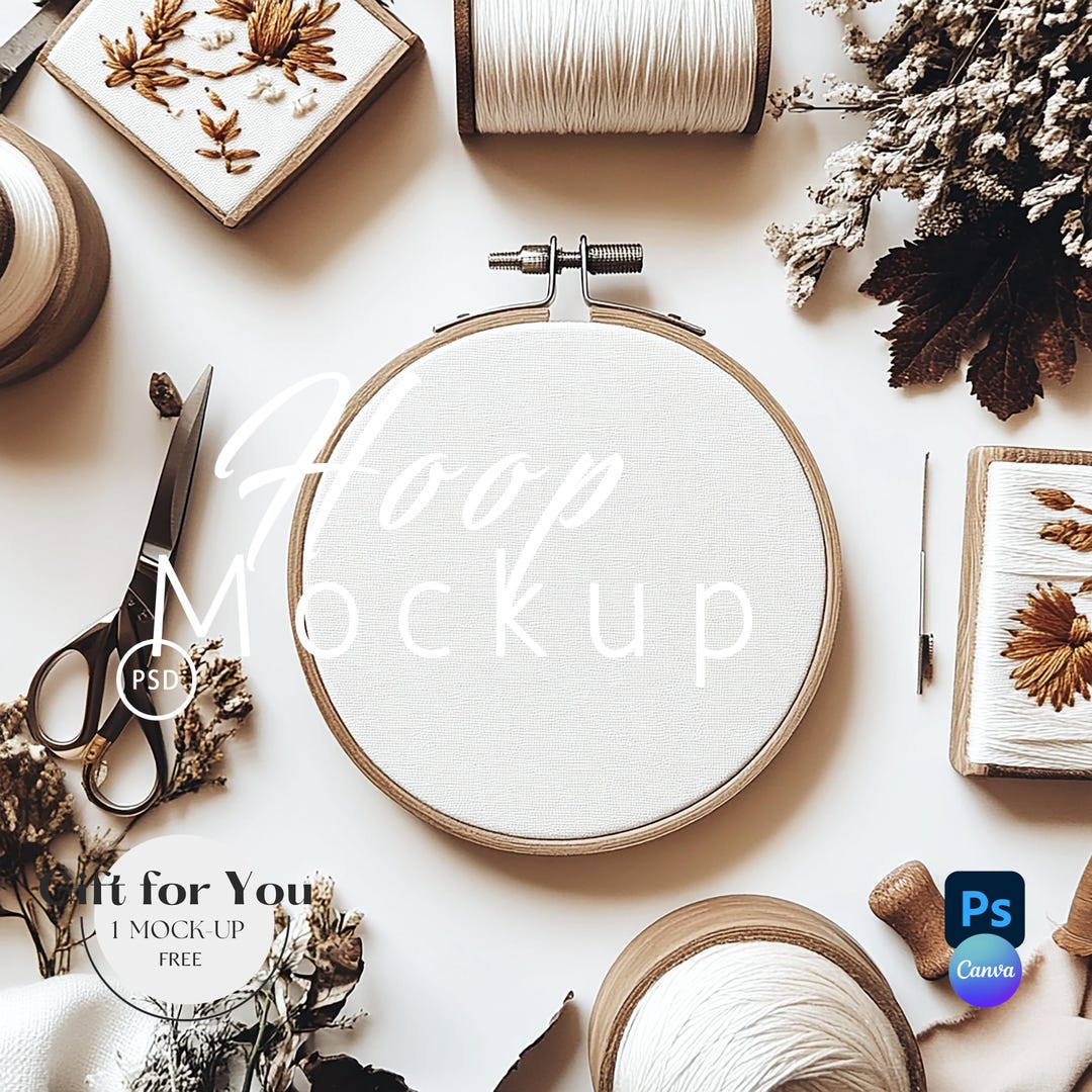 Embroidery Hoop Mockup, Boho Embroider Mock up Canva Drag and Drop ...