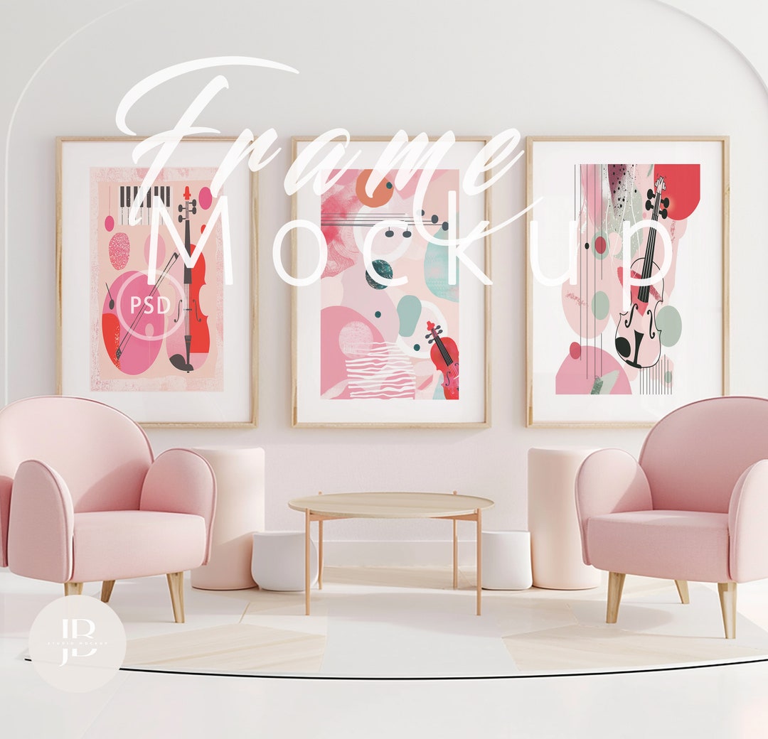 Retro Colorful Interior Frame Mockup,vertical Three Frames Mockup Canva ...