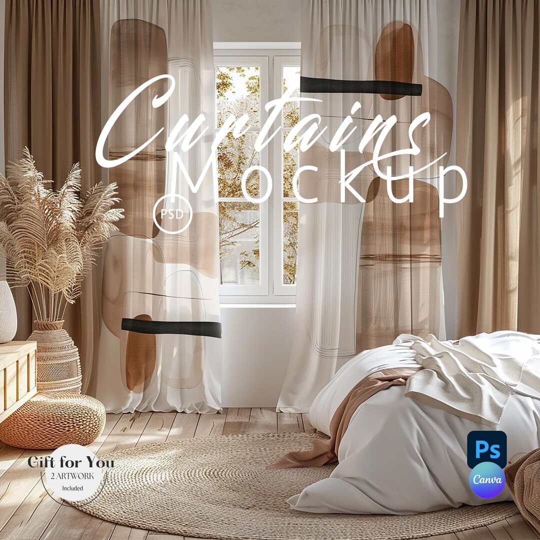 Curtain Mockup, Bedroom Curtain Mock Ups,photoshop Mock Up, Drag and ...