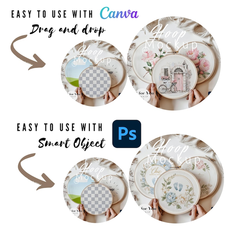 Three Embroidery Hoop Mockup,boho Embroider Mock-up Canva Drag and Drop ...